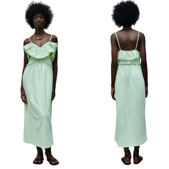 Zara | Dresses | Zara Mint Green Ruffle Eyelet Maxi Dress | Poshmark
